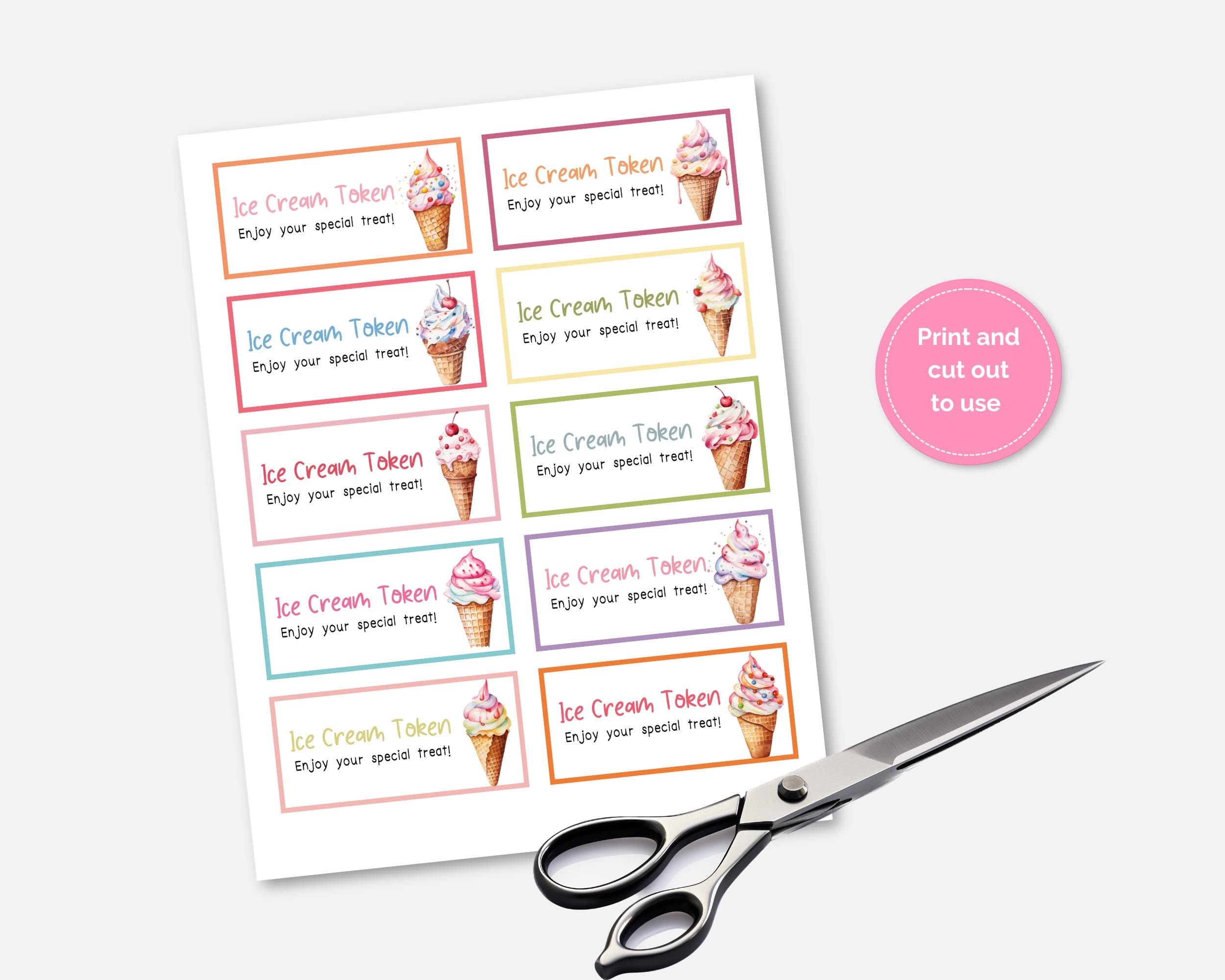 Printable Ice Cream Tokens, Kids Reward Coupons, Ice Cream Vouchers ...