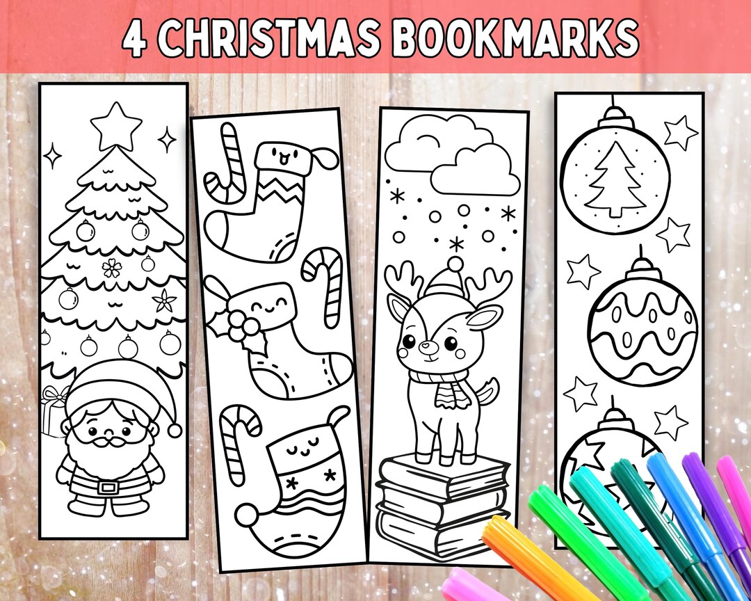 Christmas Coloring Bookmarks, Printable Bookmarks for Kids, Christmas ...