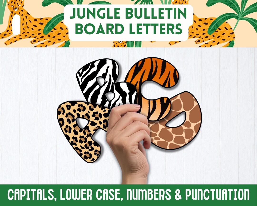 Jungle Bulletin Board Bubble Letters and Numbers, Safari Bulletin Board ...