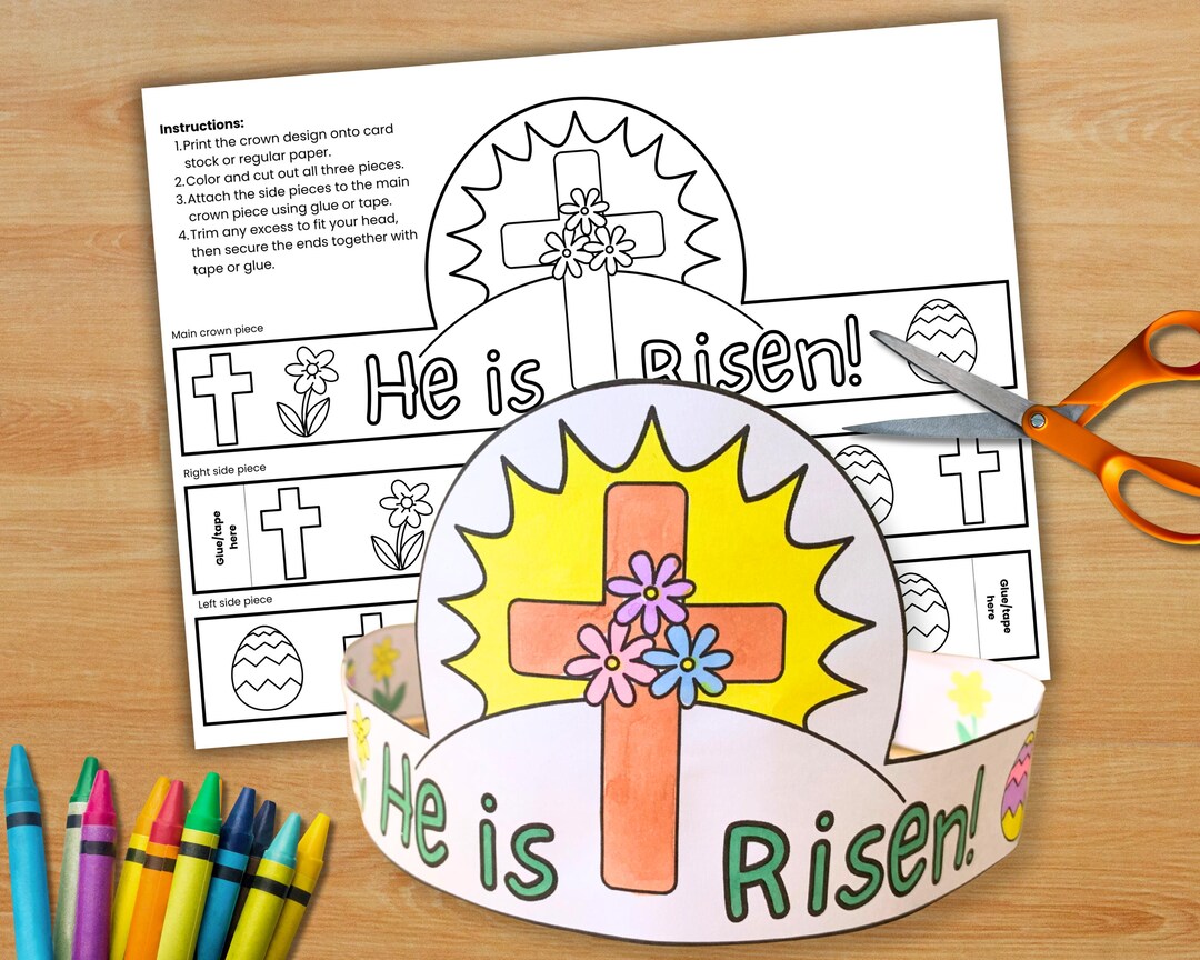 He is Risen Craft, Easter Coloring Paper Crown, Easter Coloring Page ...