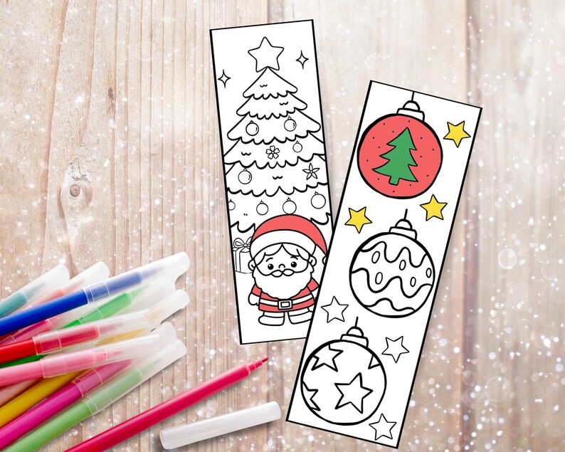 Christmas Coloring Bookmarks, Printable Bookmarks for Kids, Christmas ...