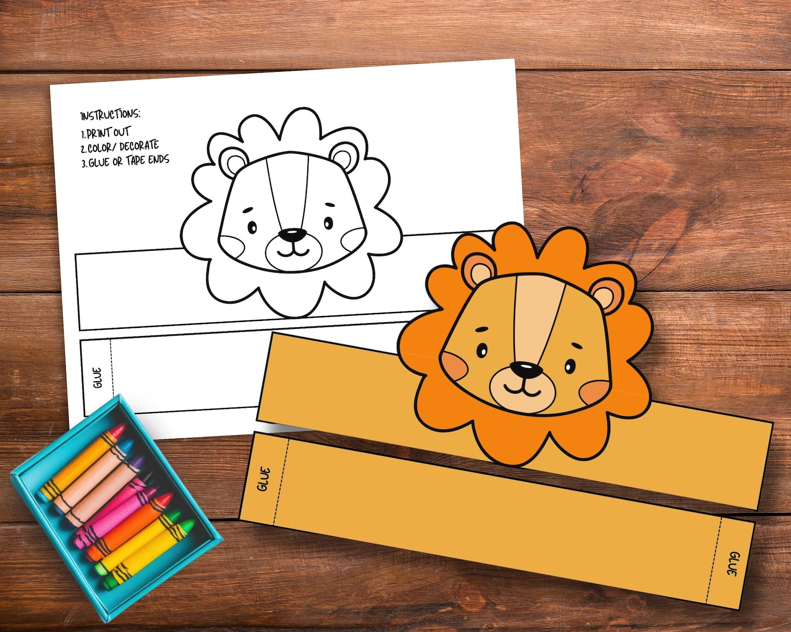 Lion Paper Crown for Kids, Coloring Paper Crown, Safari Animal Paper ...