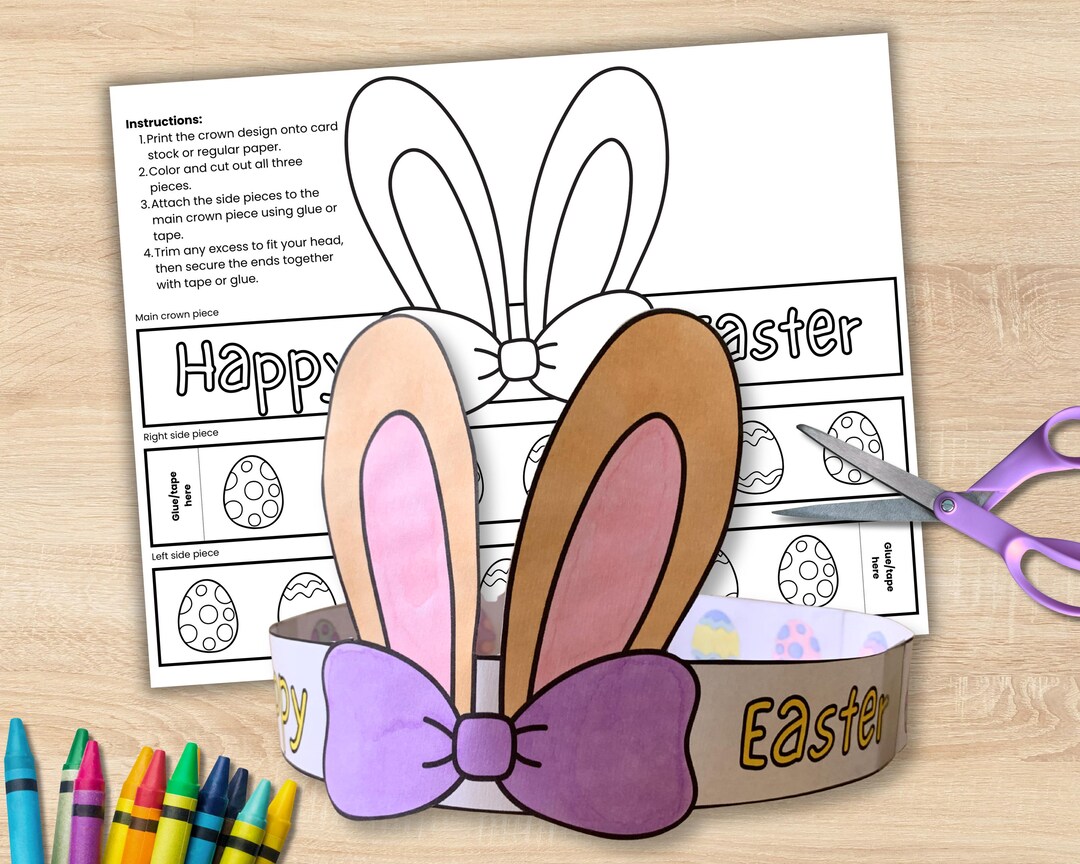 Easter Bunny Ears Paper Crown Printable, Easter Coloring Paper Crown ...
