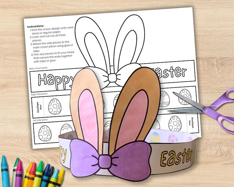 Easter Bunny Ears Paper Crown Printable, Easter Coloring Paper Crown ...
