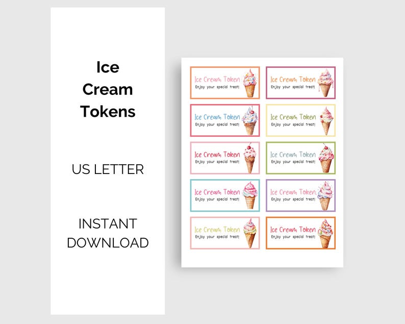 Printable Ice Cream Tokens, Kids Reward Coupons, Ice Cream Vouchers ...