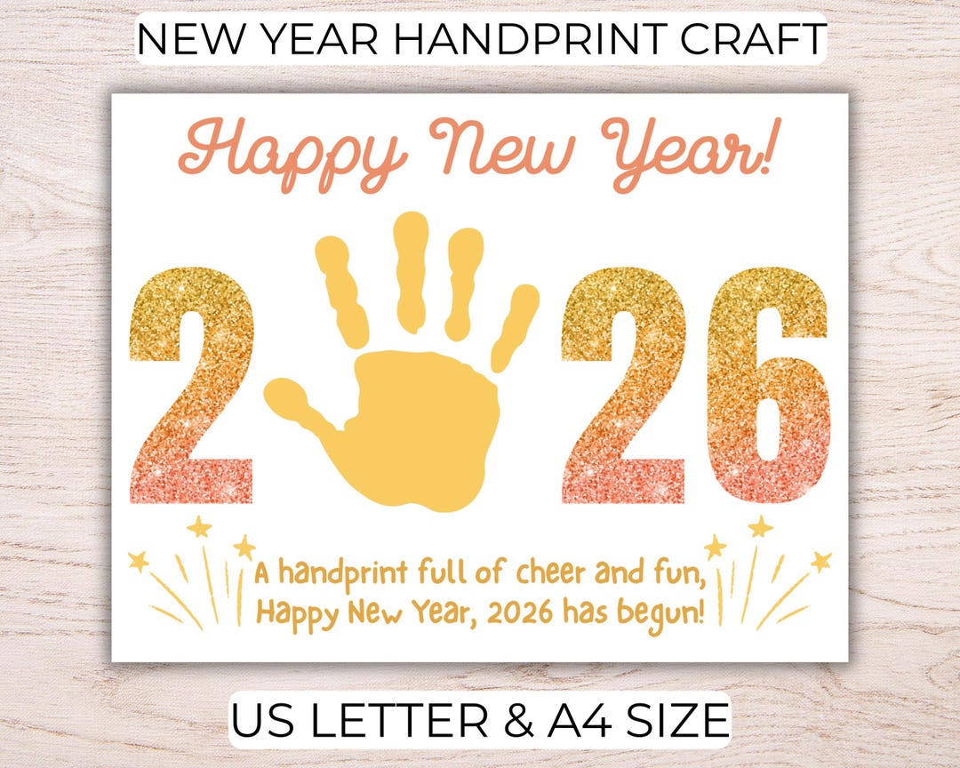 2026 Happy New Year Handprint Craft, Winter Handprint Craft, Winter ...