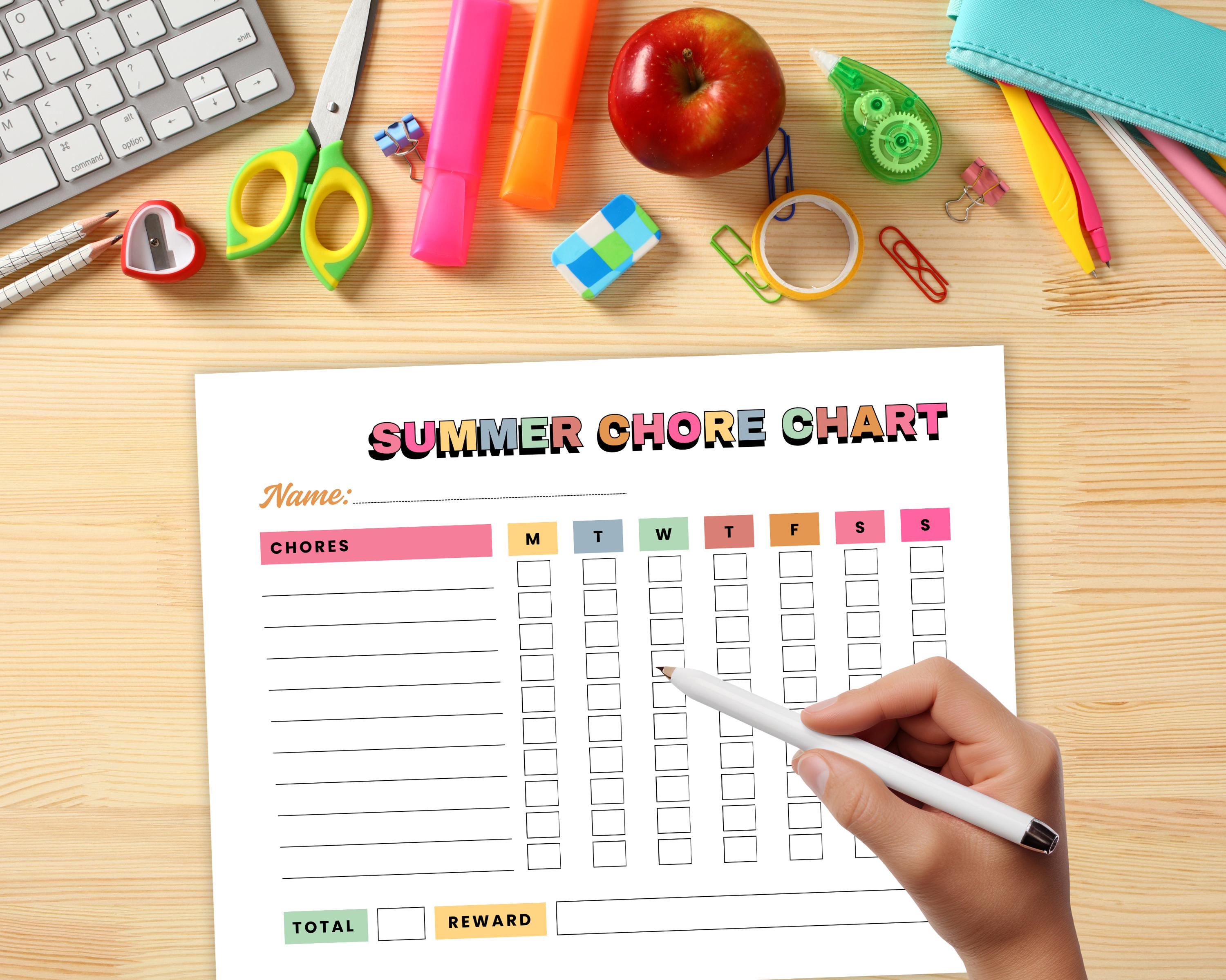 Summer Chore Chart Kids, Printable Chore Chart for Kids, Summer Reward ...