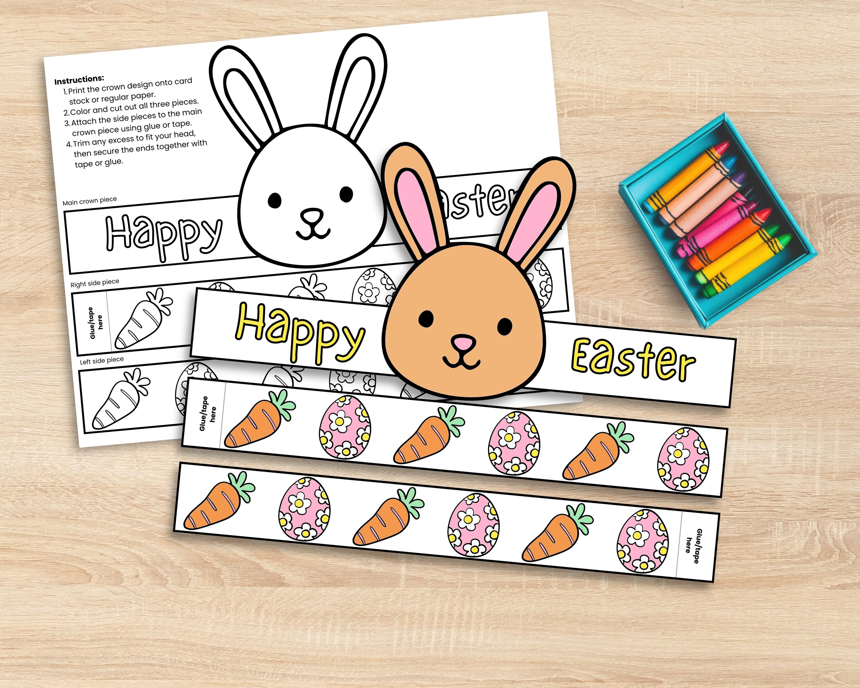 Easter Bunny Paper Crown Printable, Easter Coloring Paper Crown, Easter ...