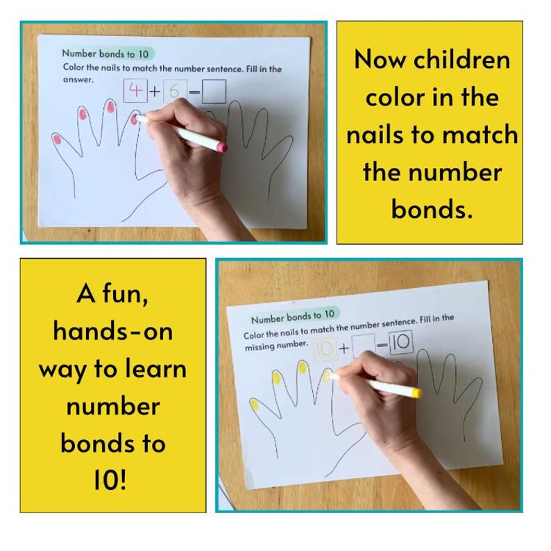 Number Bonds to 10 Number Sense Worksheets Prek Kindergarten Maths - Etsy