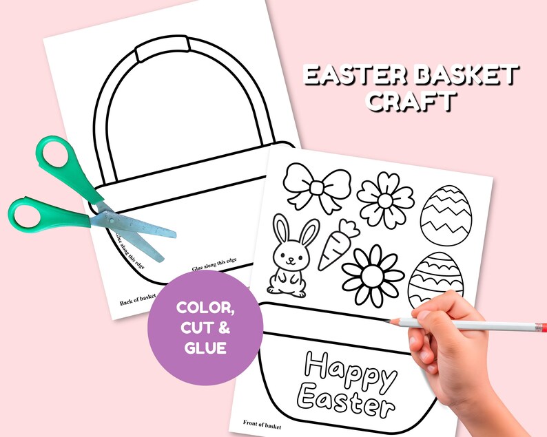 Easter Basket Craft, Easter Cut and Paste Craft, Easter Basket Cut and ...