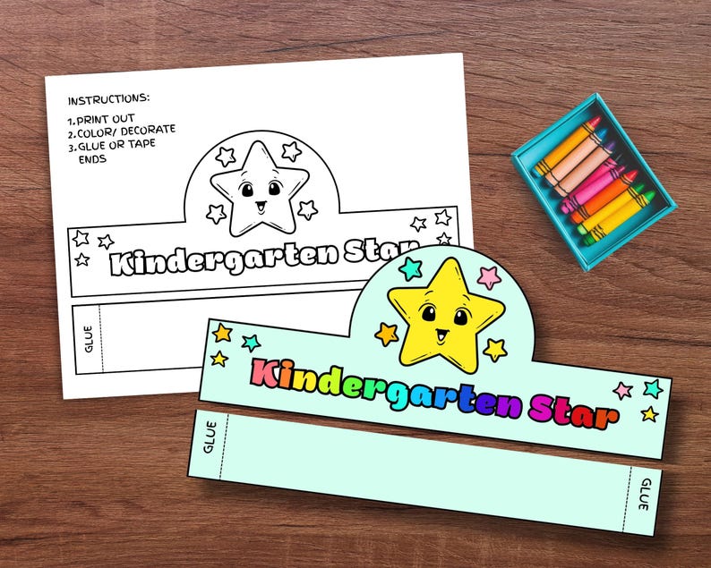 Kindergarten Paper Crown, Coloring Paper Crown, Kindergarten Star Crown ...