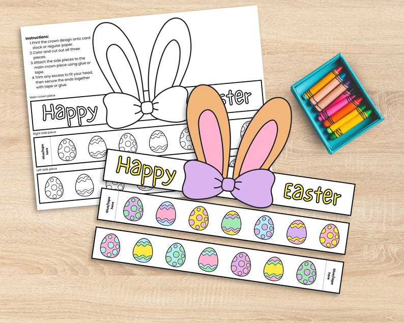 Easter Bunny Ears Paper Crown Printable, Easter Coloring Paper Crown ...