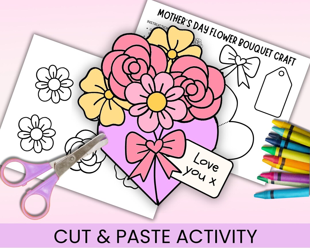 Mother’s Day Flower Bouquet Craft, Mother’s Day Cut & Paste Craft ...