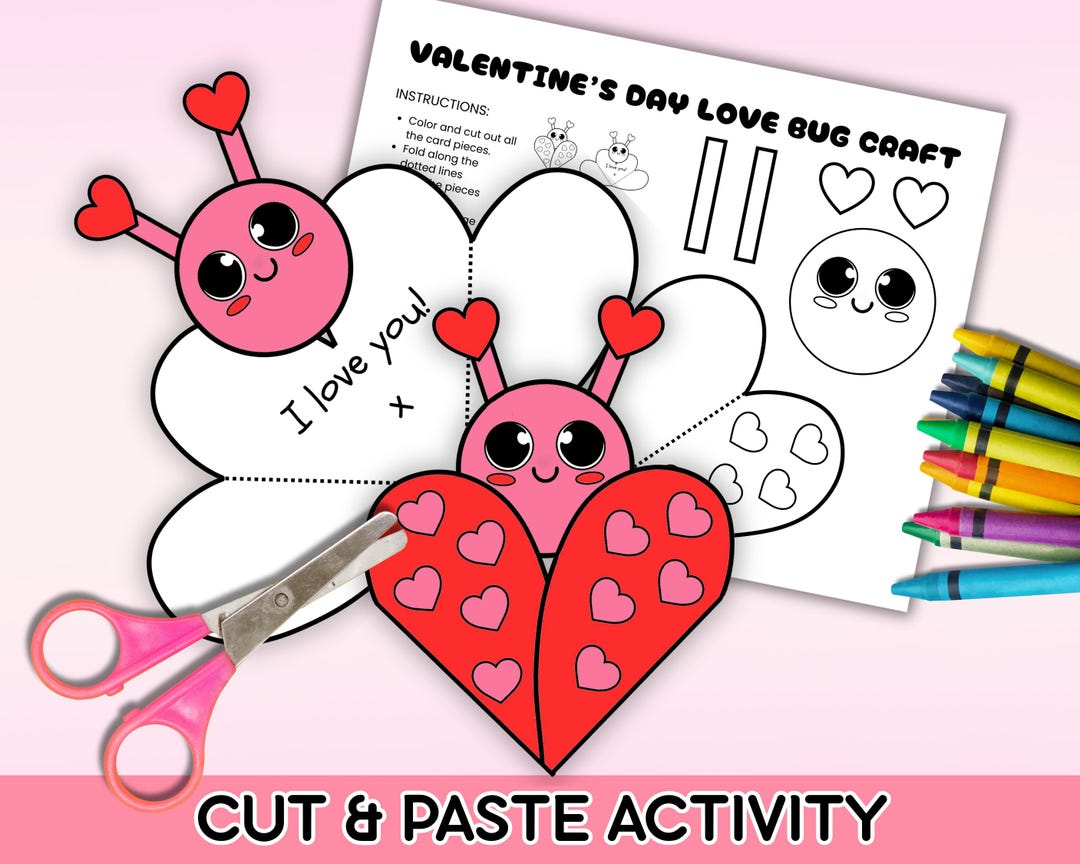 Valentine’s Day Love Bug Craft, Valentine’s Day Cut and Paste Craft ...