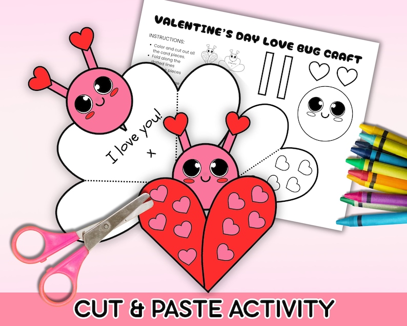 Valentine’s Day Love Bug Craft, Valentine’s Day Cut and Paste Craft ...
