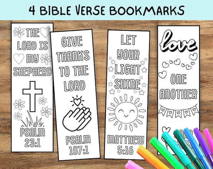 Bible Verse Coloring Bookmarks for Kids Scripture Bookmarks Sunday ...