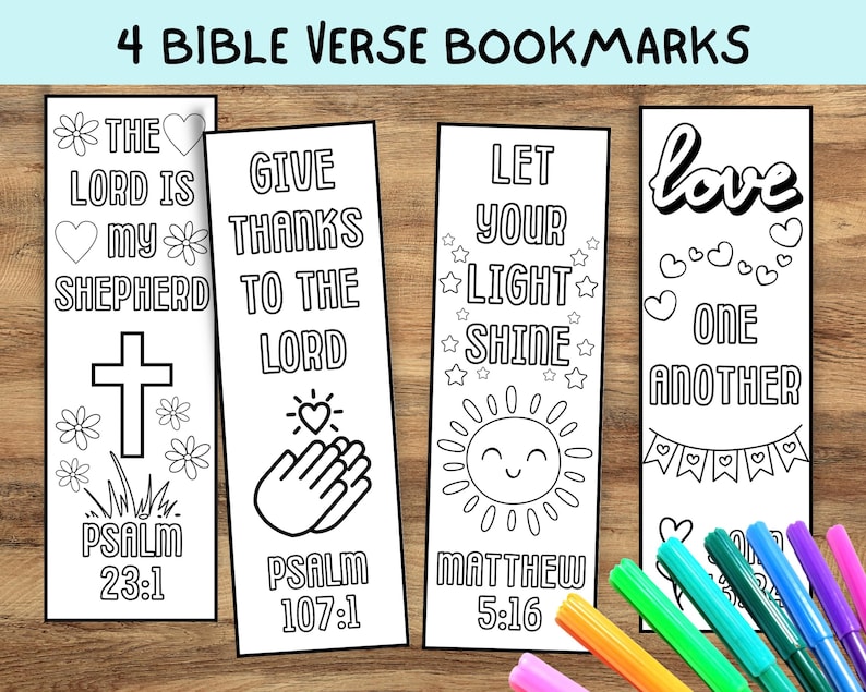 Bible Verse Coloring Bookmarks for Kids, Sunday School Craft, Christian ...