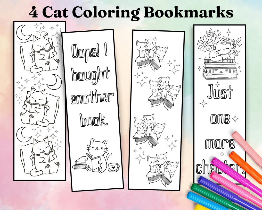 Cat Bookmarks to Color, Coloring Bookmarks, Bookmarks for Women ...