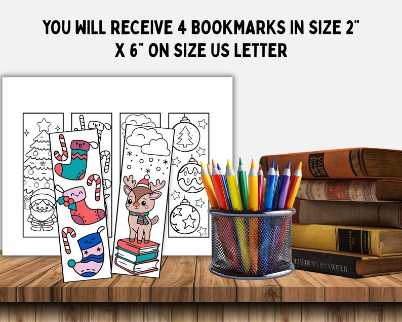 Christmas Coloring Bookmarks, Printable Bookmarks for Kids, Christmas ...