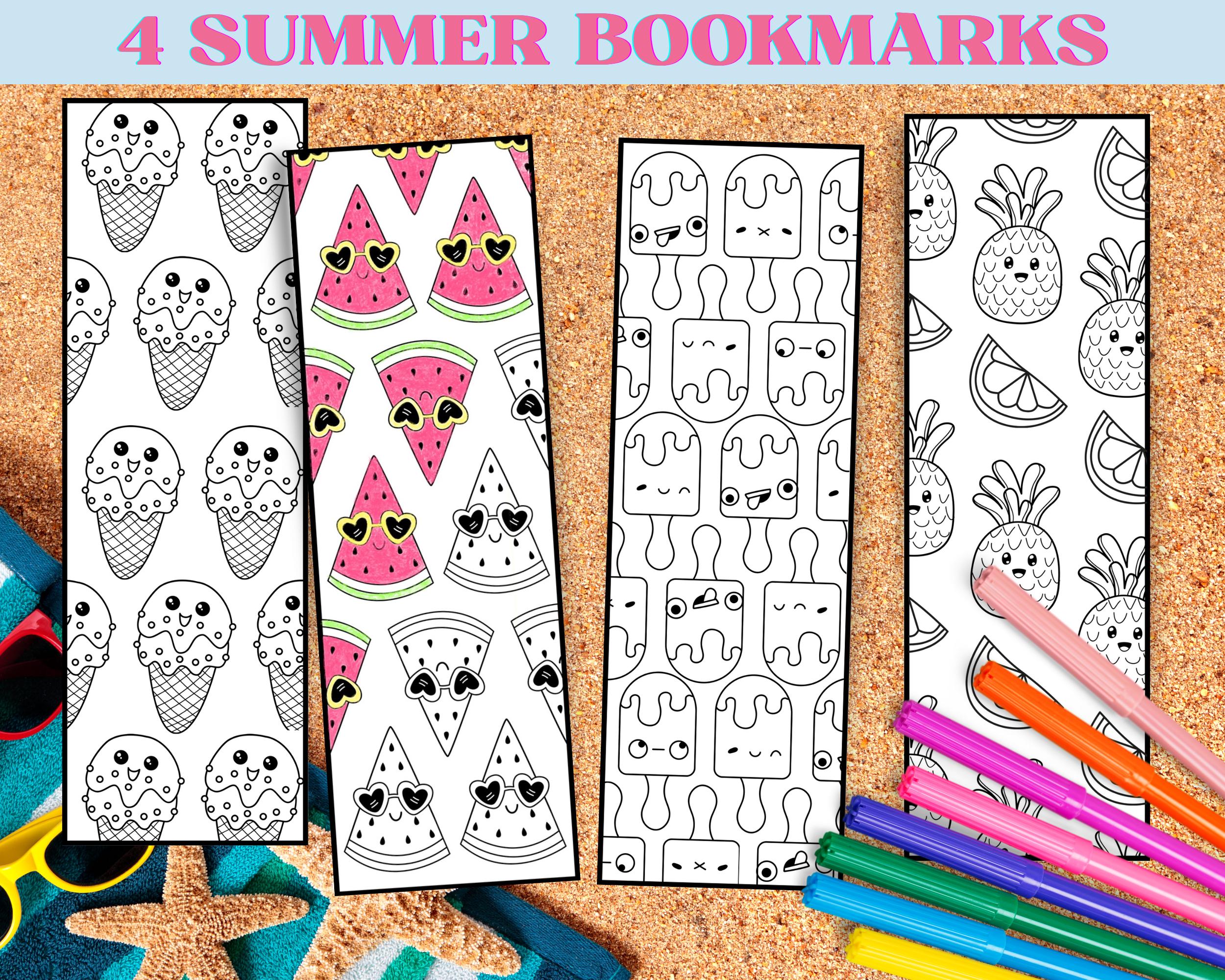 Summer Coloring Bookmarks for Kids, Printable Summer Kawaii Coloring ...