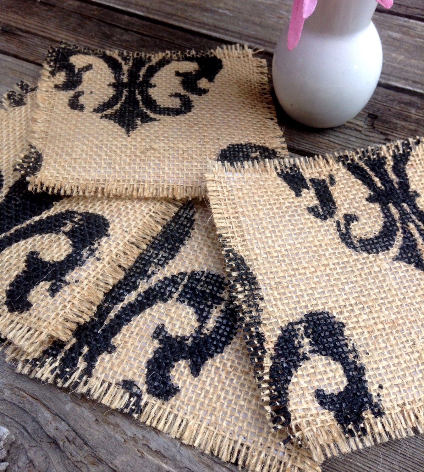 Fleur De Lis Coasters Burlap Coasters Coasters Set of 4 - Etsy