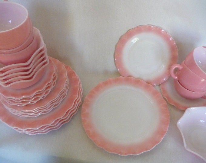 Hazel Atlas Crinoline Ruffle Pink Complete Set Dinnerware Service for ...