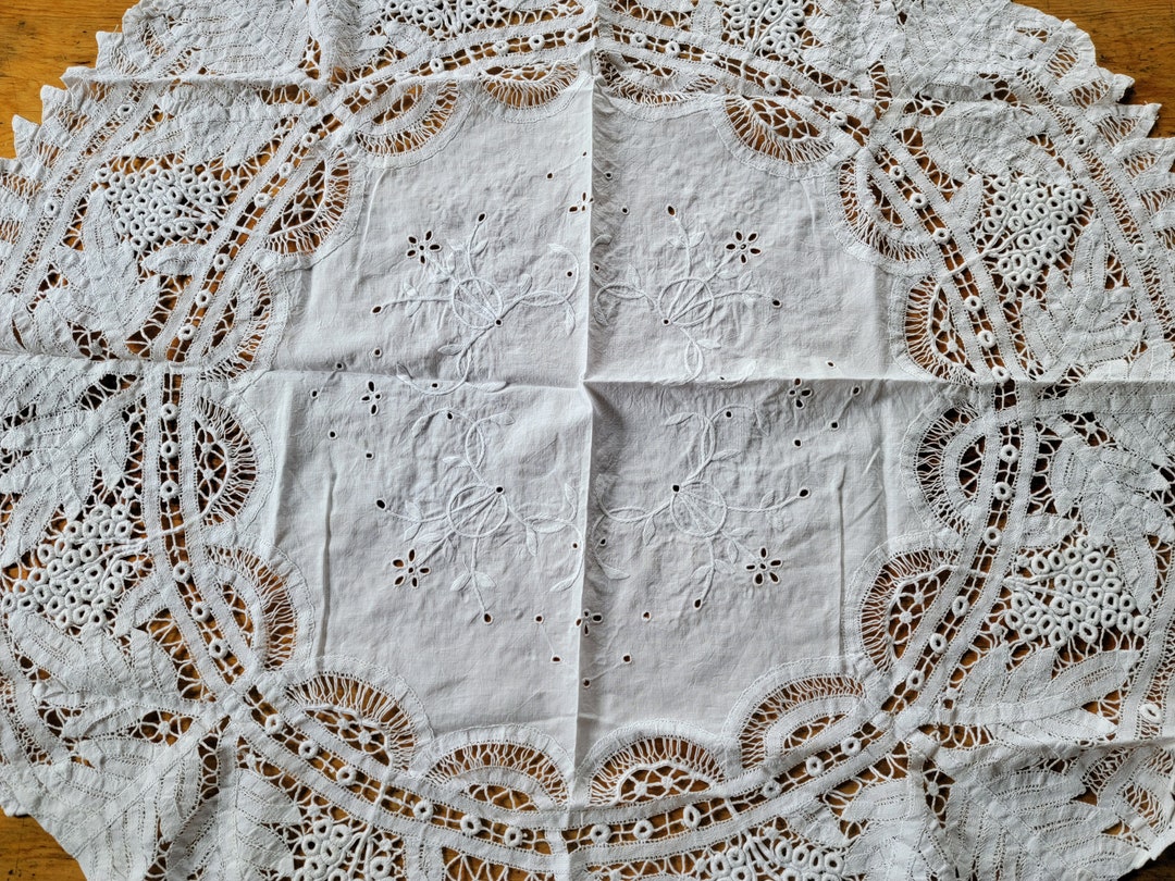 Vintage Hand Battenburg Lace Table Topper Tablecloth 41" Round ...