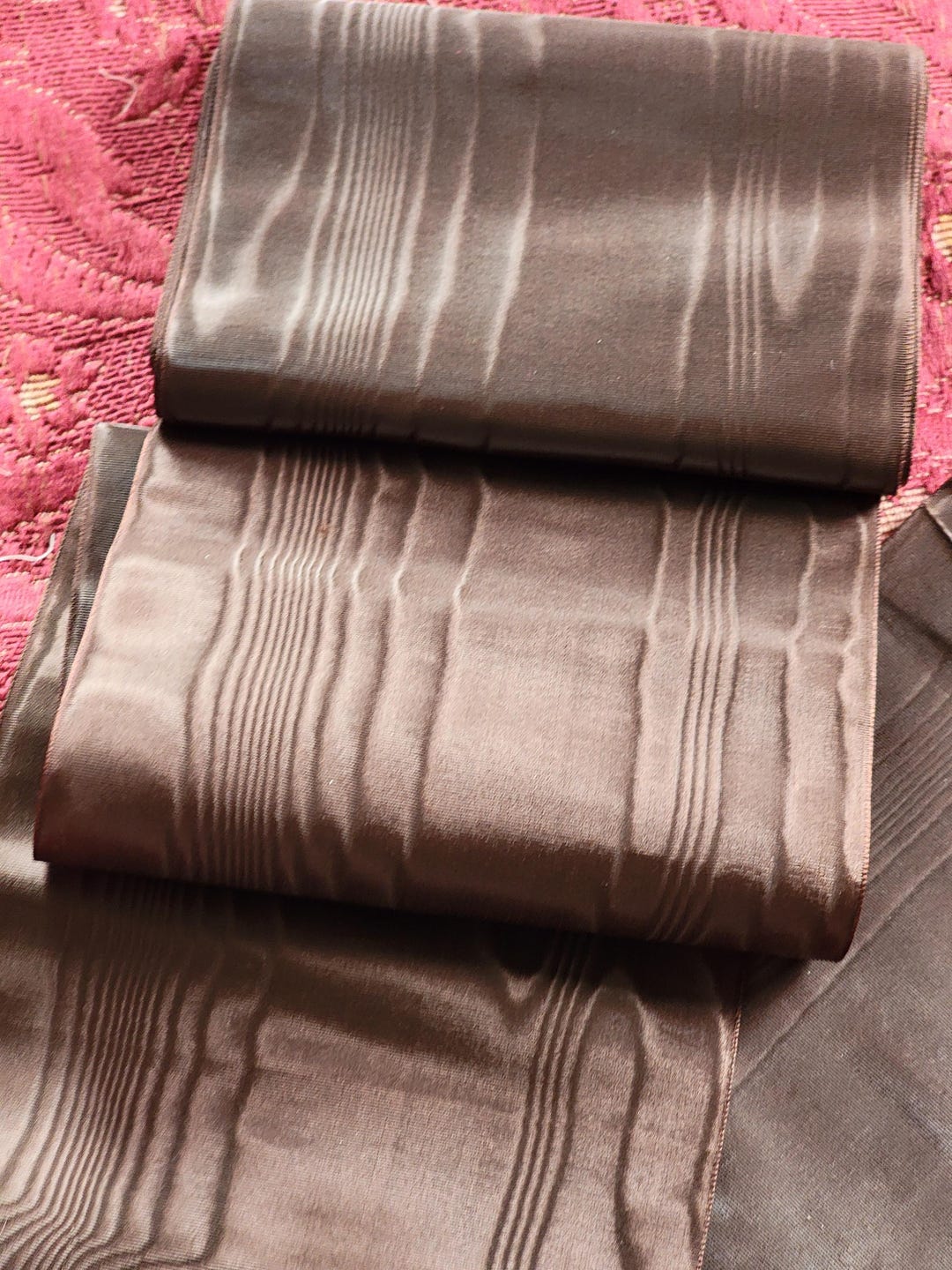 Vintage French Moire Silk Ribbon, Brown Ribbon Trim 5 1/8" Wide BTY ...