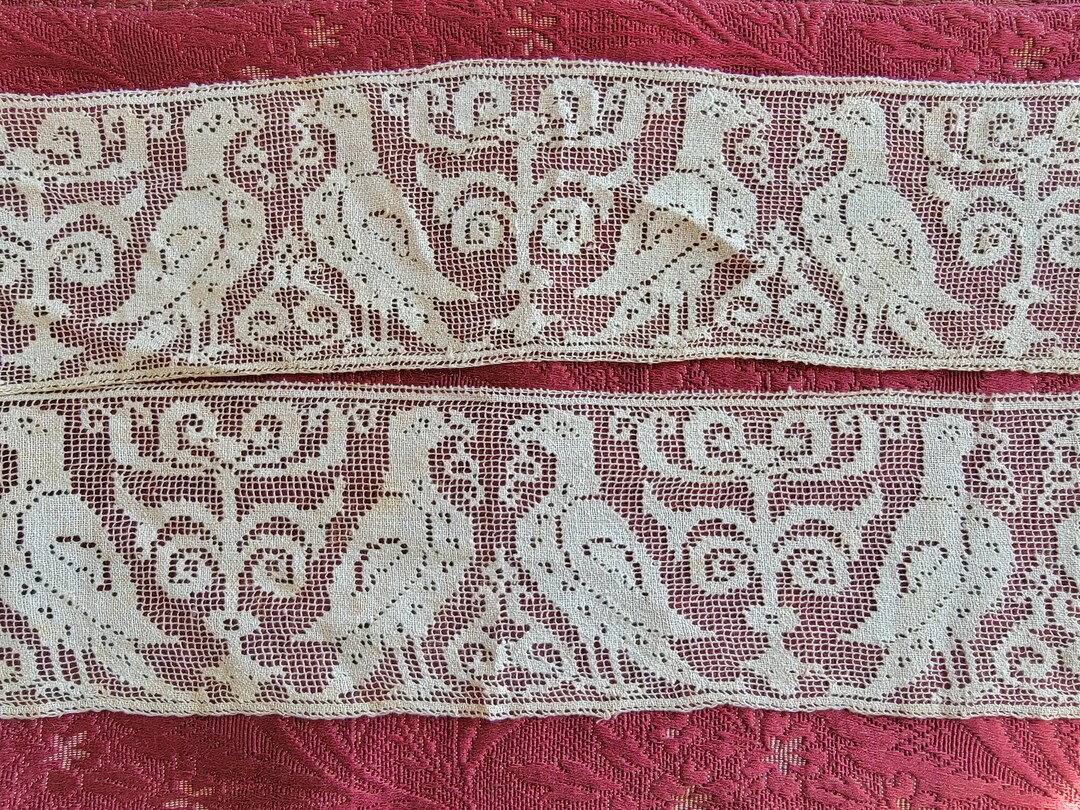 Antique Hand Made Filet Lace Trim Yards Birds 4 Wide, Vintage Hand Done ...