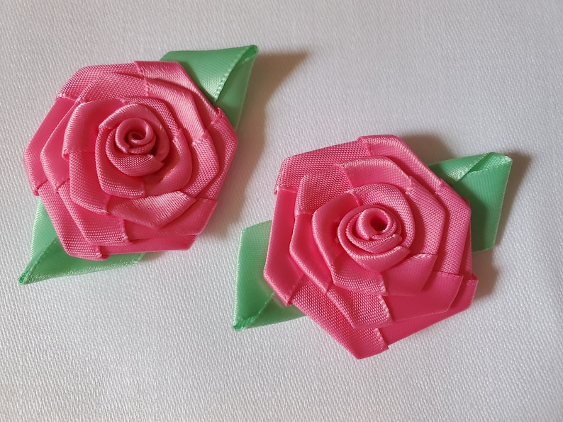 Set of 2 Satin Ribbon Rosette Flower Ribbonwork Pink Light | Etsy
