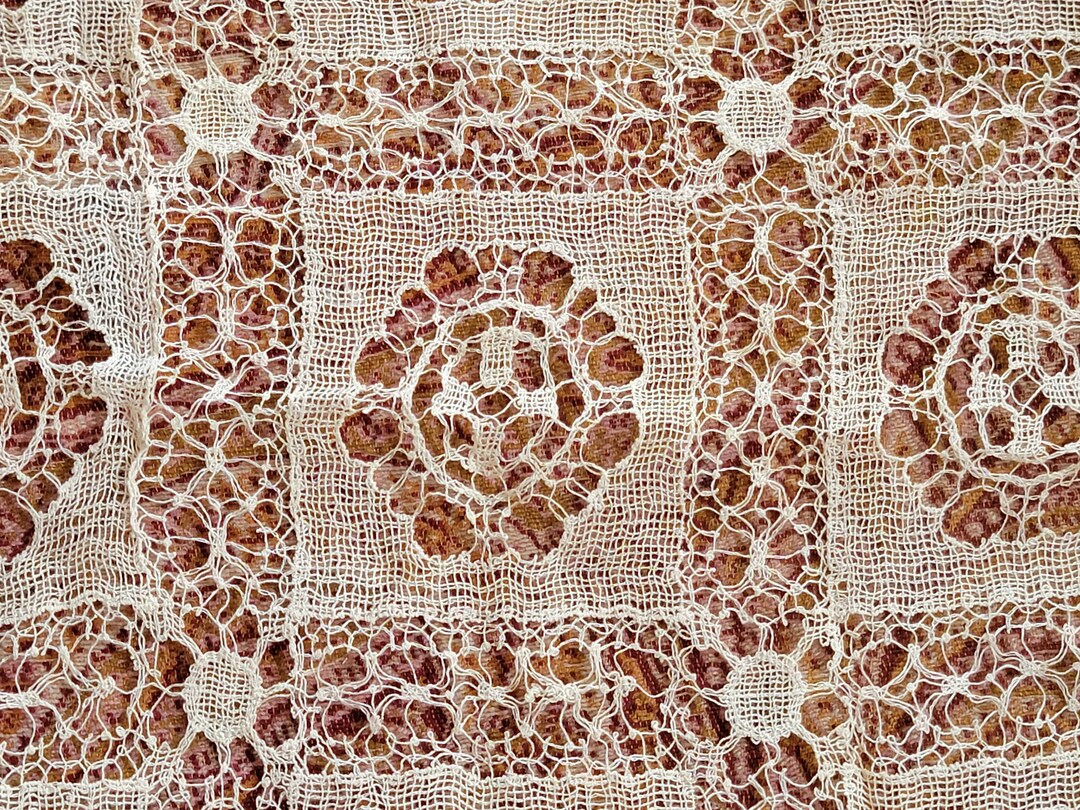 Vintage Handmade Lace Trim Fabric Panel 9" Wide Fine Threads 1.2 Yards ...