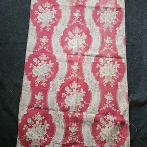 Antique French Linen Fabric Floral 3.6 Yards Blue Red Floral Print ...