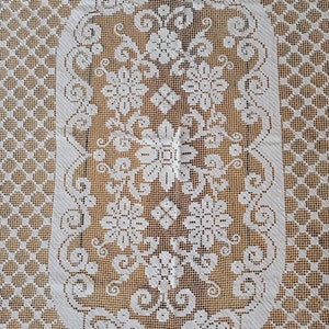 Vintage Italian Hand Knot Filet Net Lace Tablecloth 77x90 Floral Daisy ...