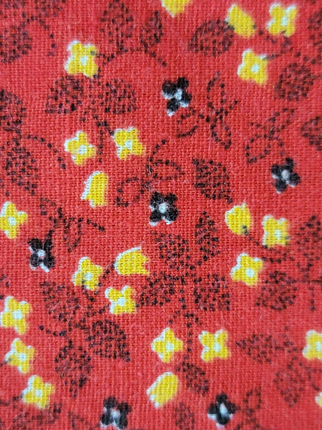 Vintage Calico Fabric, Tiny Print Floral Fabric, Red Yellow Cotton 2 ...
