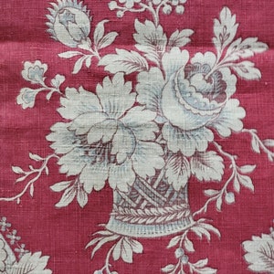 Antique French Linen Fabric Floral 3.6 Yards Blue Red Floral Print ...