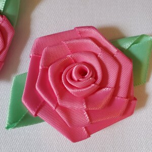 Set of 2 Satin Ribbon Rosette Flower Ribbonwork Pink Light Dark Rose 2. ...