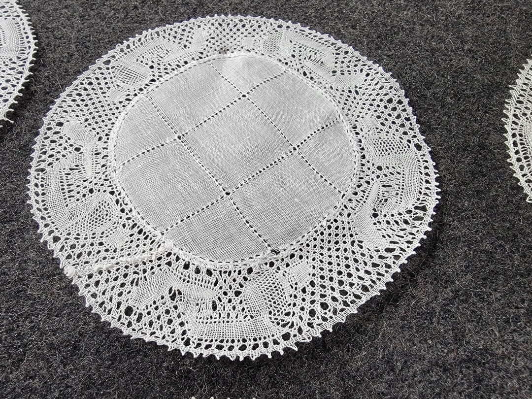 6 Vintage Linen Coasters, Hand Done Flanders Lace Coasters, Wine Glass ...