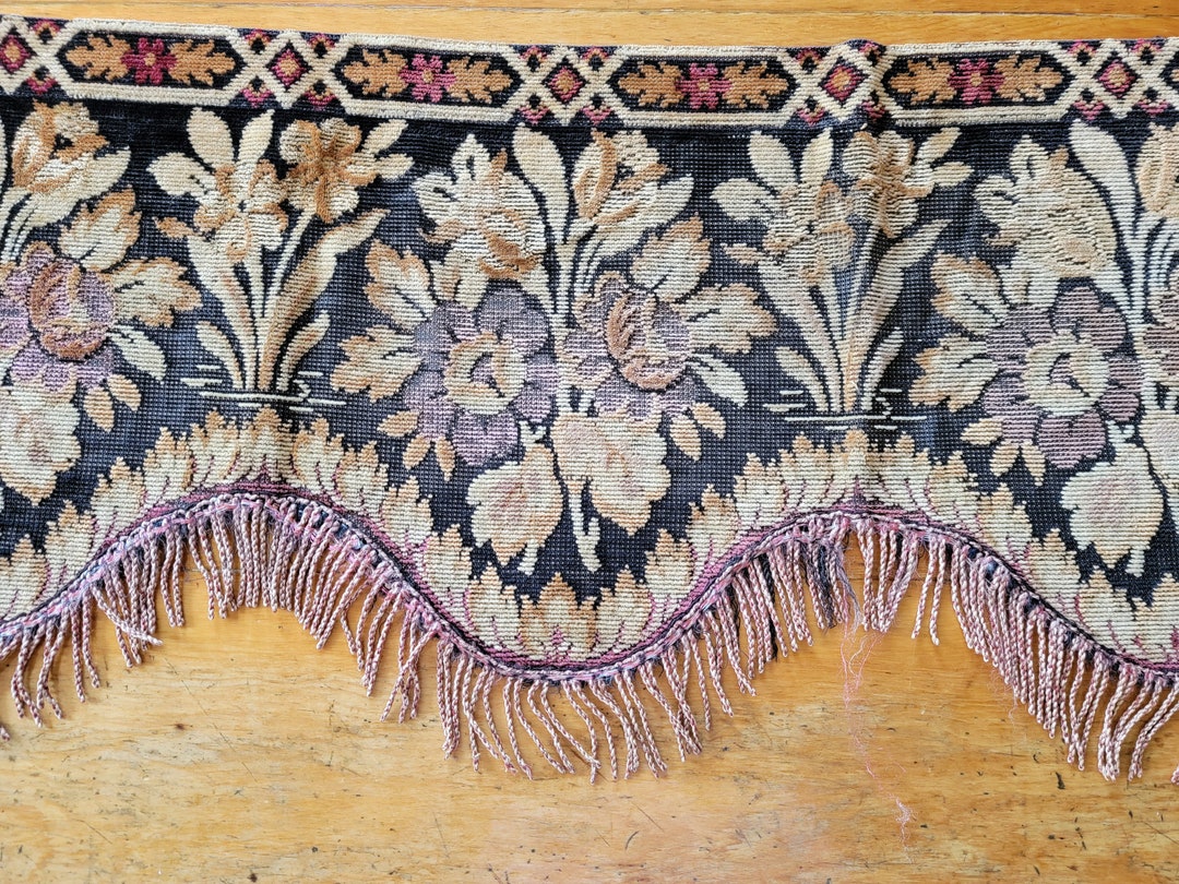 Vintage French Velvet Valance With Fringe, Floral Sculpted Velvet ...