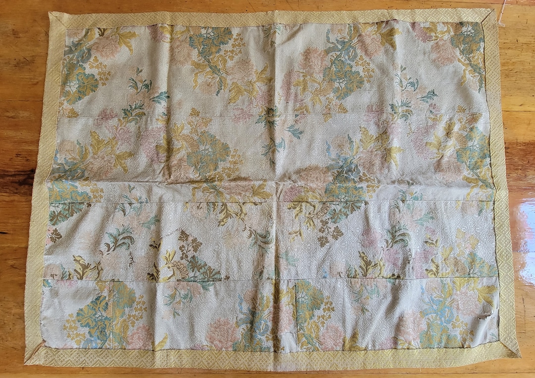 Antique French Polychrome Silk Brocade Fabric 1840's Gold Lamé 29x38 ...