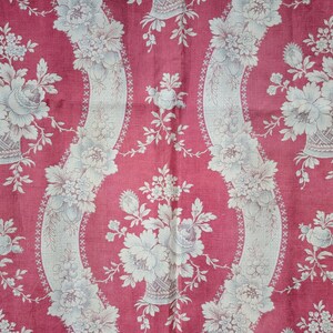 Antique French Linen Fabric Floral 3.6 Yards Blue Red Floral Print ...