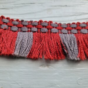 Vintage Red Gray French Wool Fringe Trim 23" - Etsy