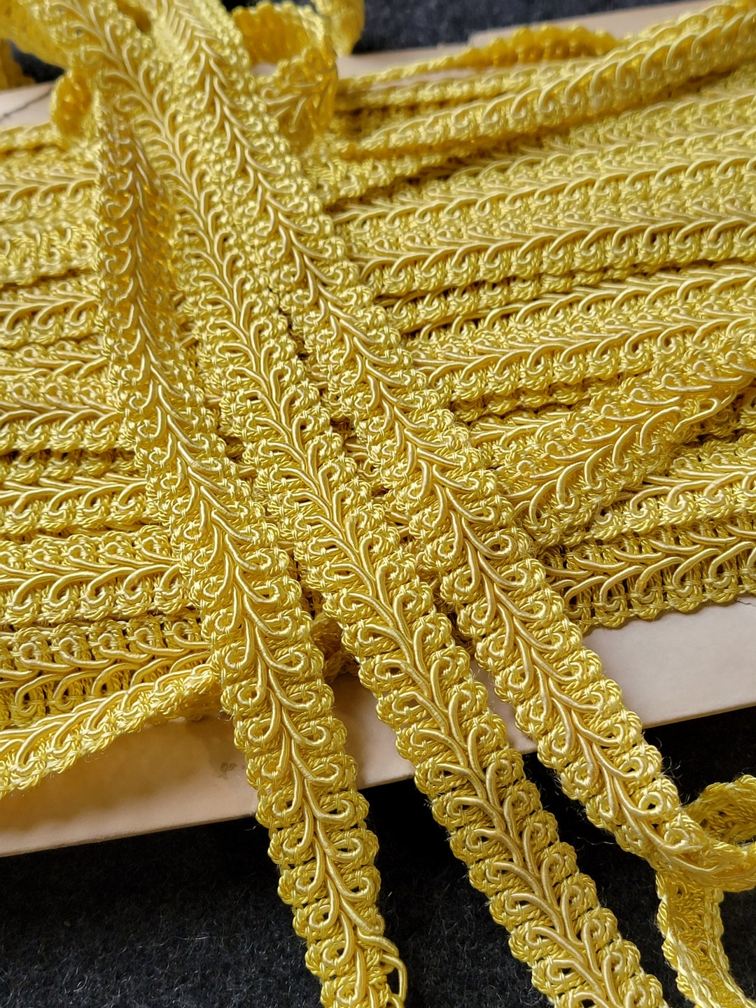 Vintage French Gimp Trim Yellow Brushed Cotton 3/4 Upholstery Braided ...