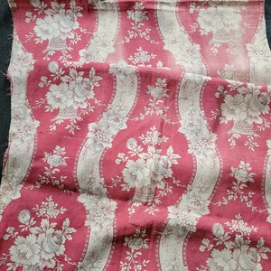 Antique French Linen Fabric Floral 3.6 Yards Blue Red Floral Print ...