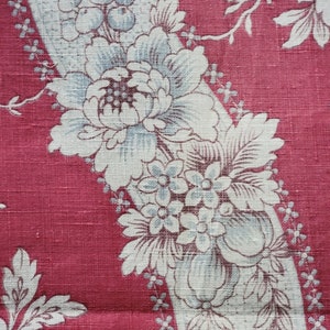 Antique French Linen Fabric Floral 3.6 Yards Blue Red Floral Print ...