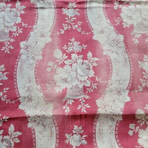 Antique French Linen Fabric Floral 3.6 Yards Blue Red Floral Print ...