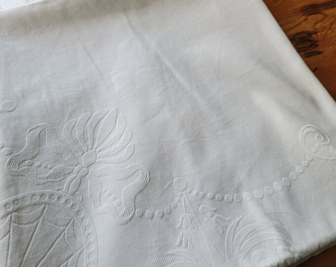 Vintage Matelasse Bedspread, Antique White Coverlet-87x94 Cotton Floral ...