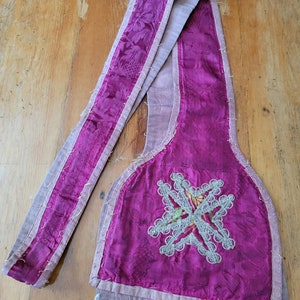 Antique French Vestment Religious Sash Victorian 1870's Red Silk Damask ...
