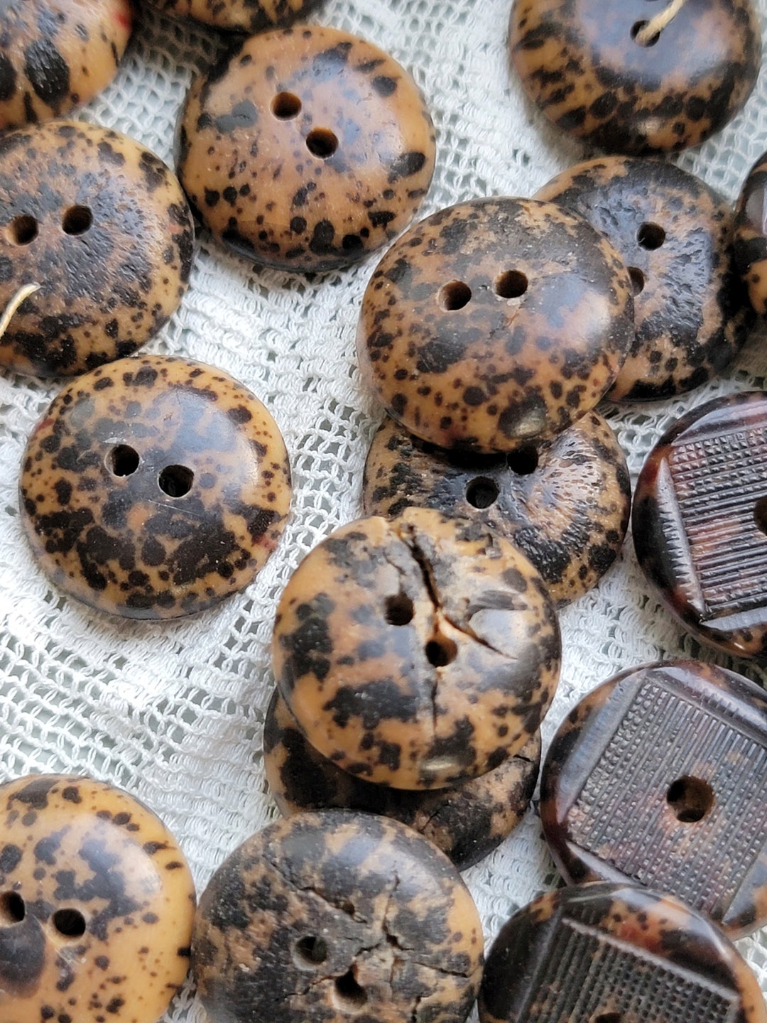 Antique Round French Buttons Set of 24 2 Tone Tortoise Shell Brown 3/4 ...