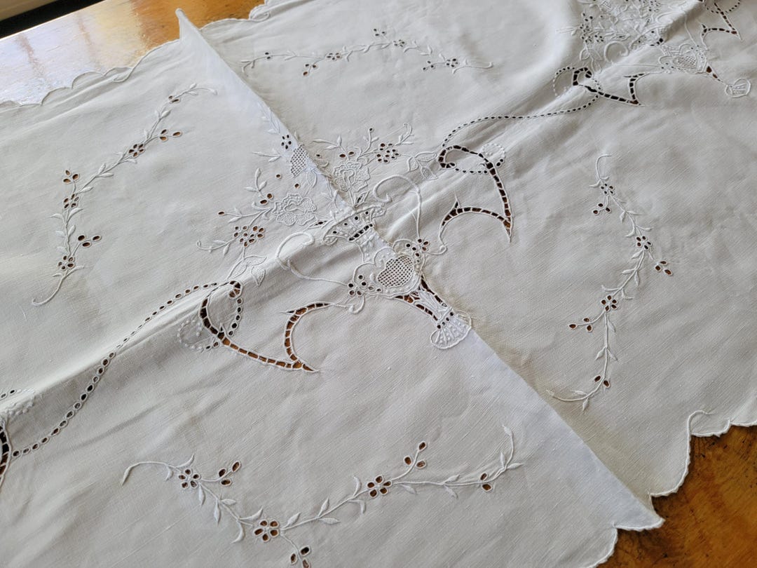 Vintage 1920's Linen Mantle Cover, Antique Embroidered Buffet Topper ...