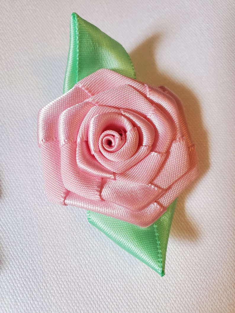 Set of 2 Satin Ribbon Rosette Flower Ribbonwork Pink Light | Etsy